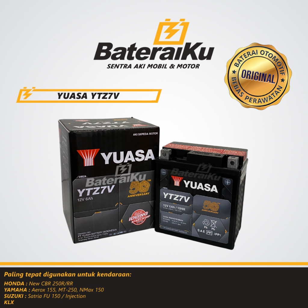 Jual Aki Yuasa YTZ7V Original 12V 6Ah Aki Kering Aki Motor Aerox, Nmax, Satria, Klx, Cbr 250rr ...