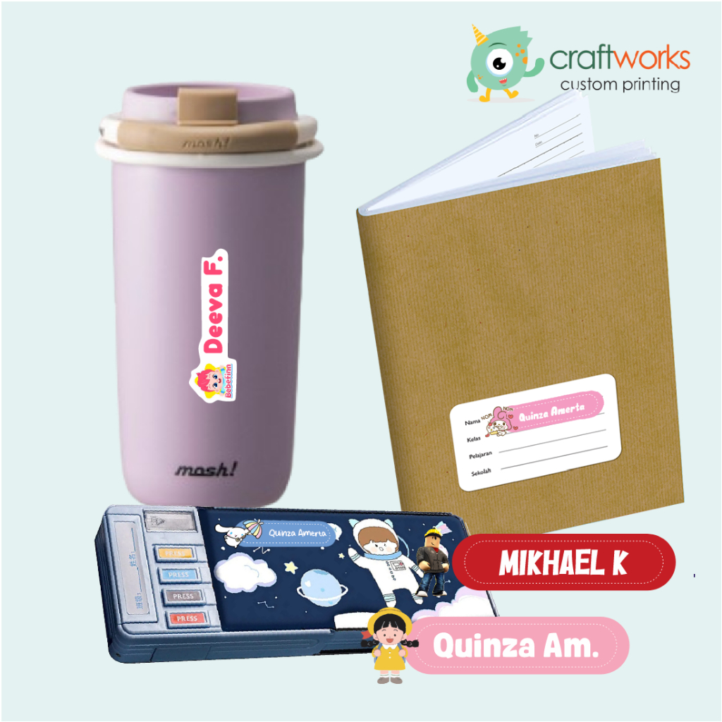 Jual STICKER LABEL NAMA ANAK TAHAN AIR - 7x2 centi 60 PCS MIX 4 MOTIF ...