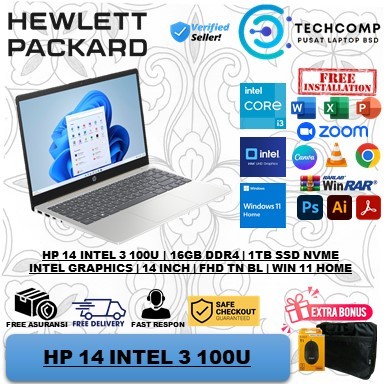 Jual Laptop HP 14 Intel Core 3 100U RAM 16GB 1TB SSD 14 FHD Backlite ...