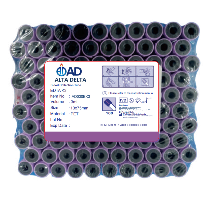 Jual AD ALTA DELTA Tabung Blood Collection Tubes EDTA K3 3ML / Blood Collection Tubes EDTA K3 ...