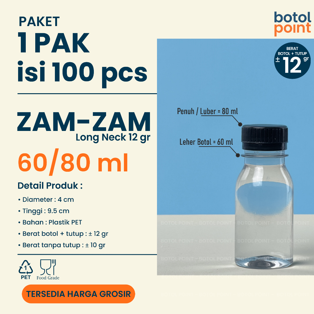 Jual Botol Zam Zam 60 - 80 ml - Botol Plastik 60 ml PER PAK isi 100 Pcs ...
