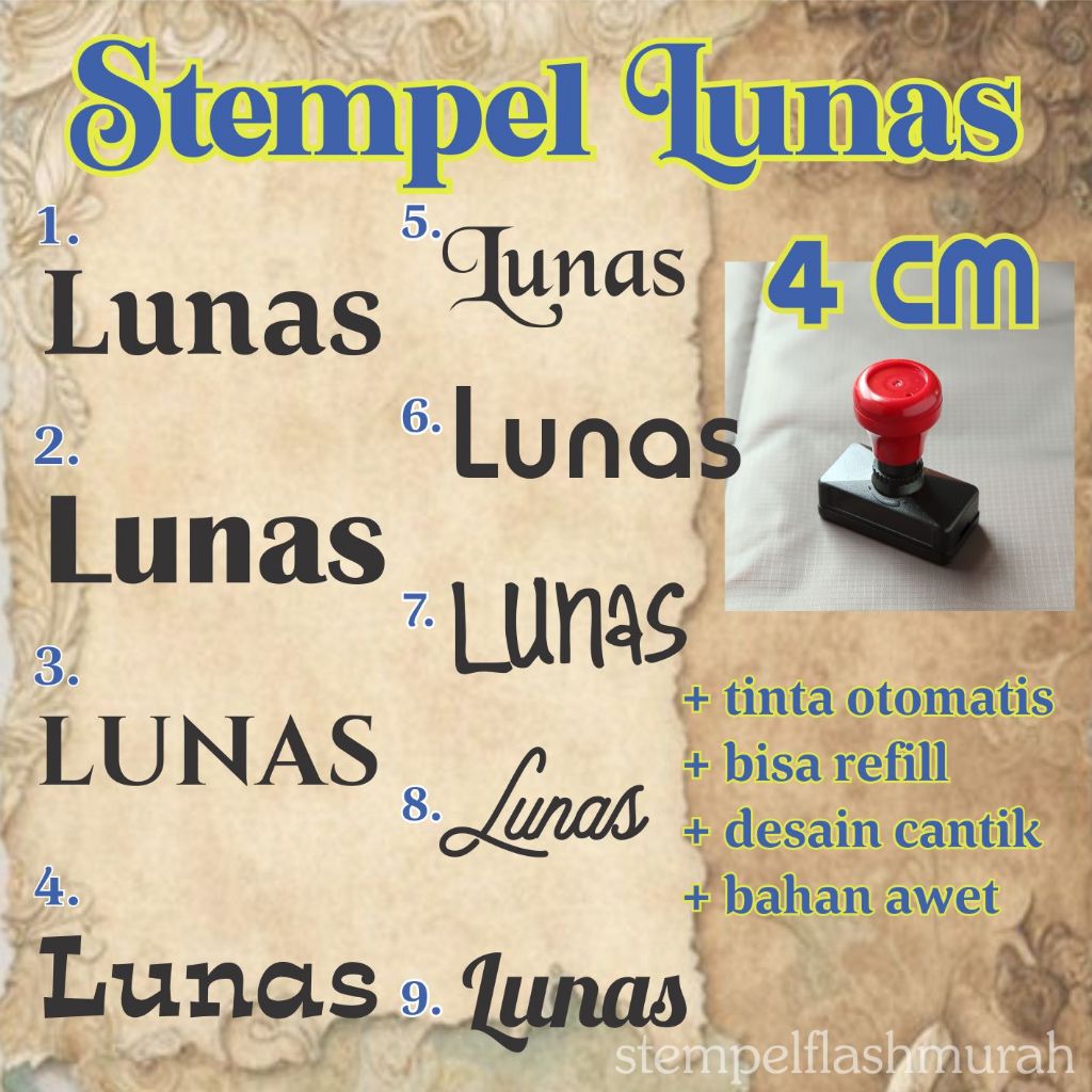 Jual stempel lunas 4cm tinta stempel otomatis flash stamp nama toko ...
