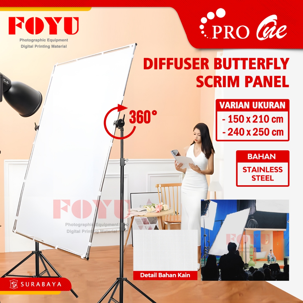 Jual Pro One Soft Light Diffuser Reflector Butterfly Scrim Panel Frame ...