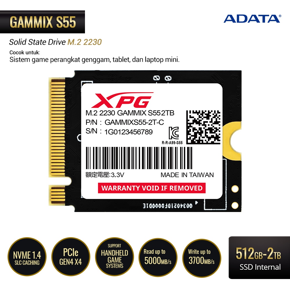 Jual ADATA XPG SSD GAMMIX S55 PCIe Gen4 x4 M.2 2230 - 512GB-2TB | Shopee Indonesia