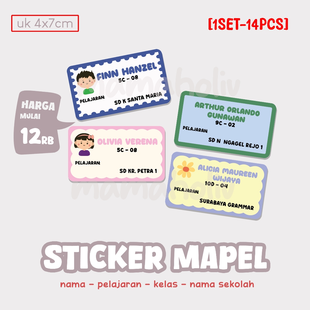 Jual [1SET14PC] STICKER NAMA untuk MAPEL [DIECUT] / LABEL NAMA ANAK ...