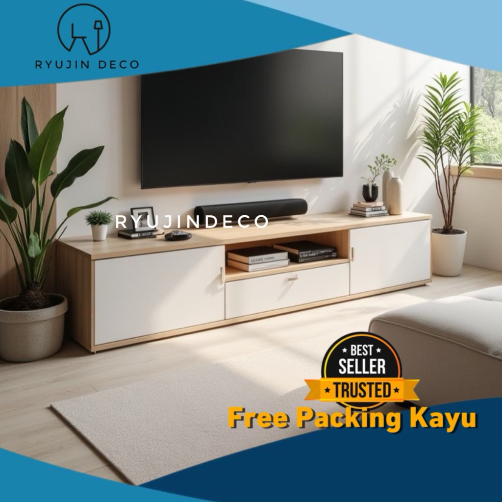 Jual Buffet TV Estetik Meja TV Putih Wood Grain Meja Kabinet TV ...