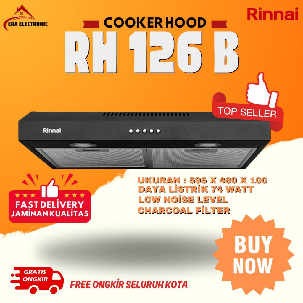 Jual Rinnai RH-126B RH 126 B Slim Cooker Hood 60cm Black | Shopee Indonesia