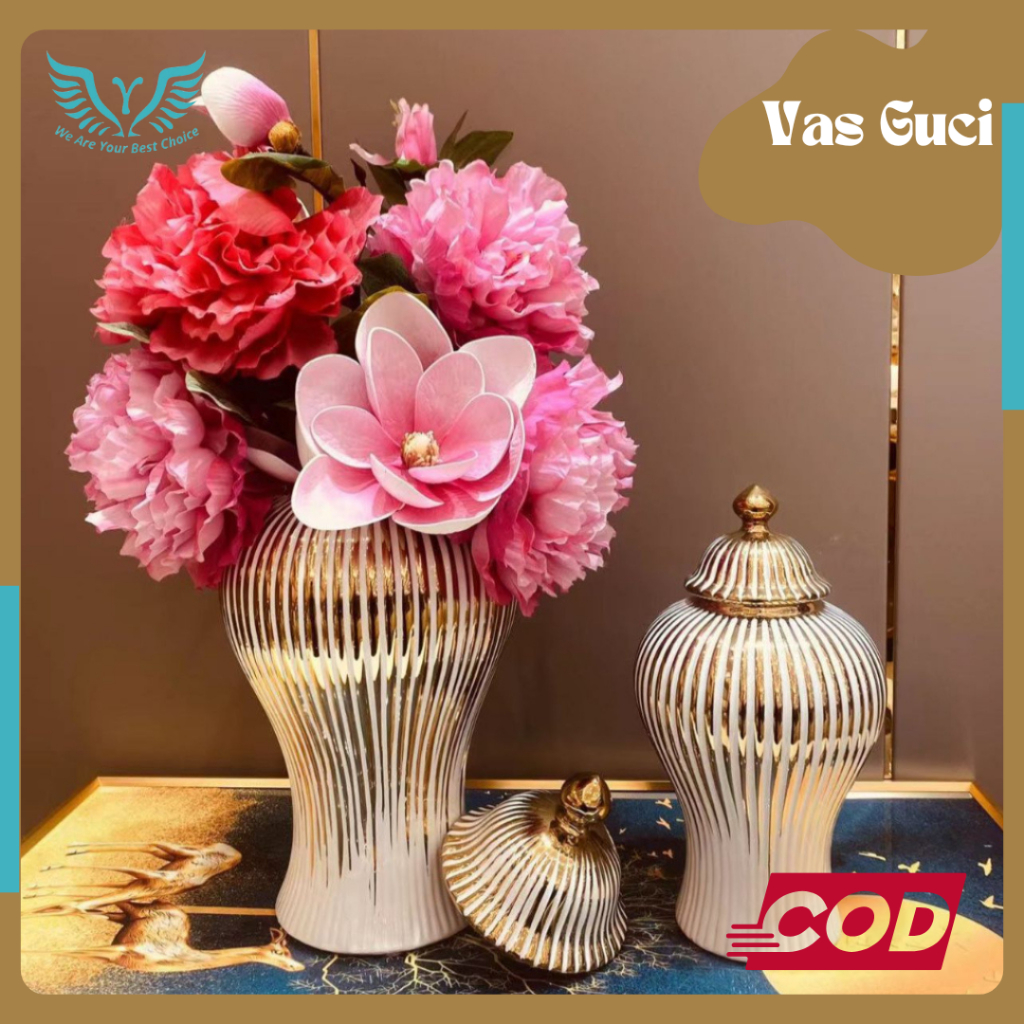 Jual Vas Guci Putih Gold Mewah / Luxury Decorative White Gold Vase ...