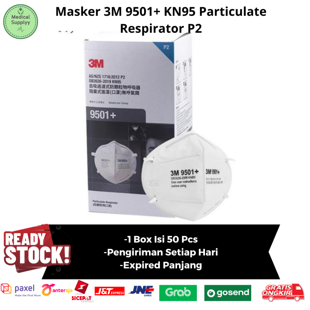 Jual Masker 3M 9501+ KN95 Particulate Respirator P2 - 1 Box (50 Masker ...