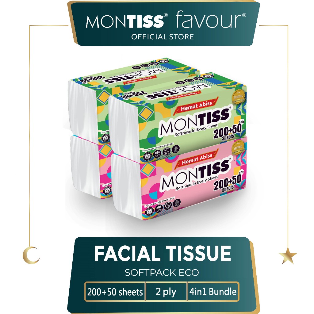 Jual Montiss Facial Tissue 200 + 50 Sheets Eco 4 in 1 | Shopee Indonesia