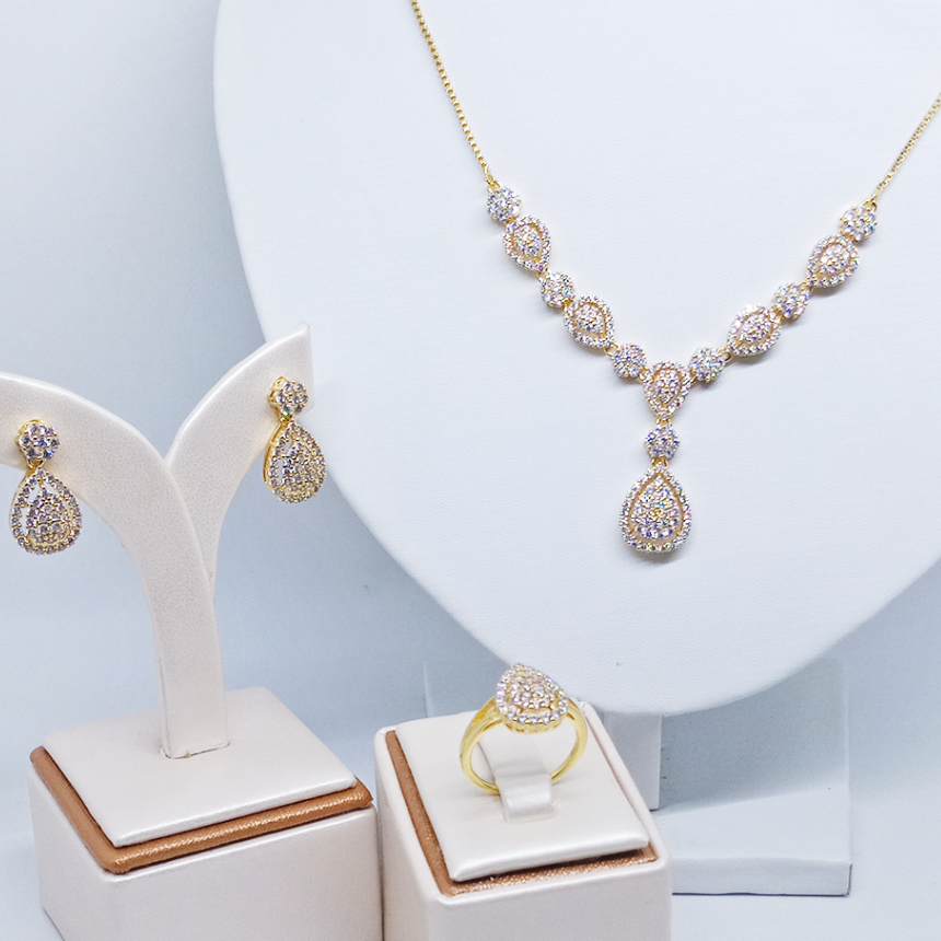 Jual Set Perhiasan Pesta Wanita Diamond Gold Silver Mewah Full Diamond ...