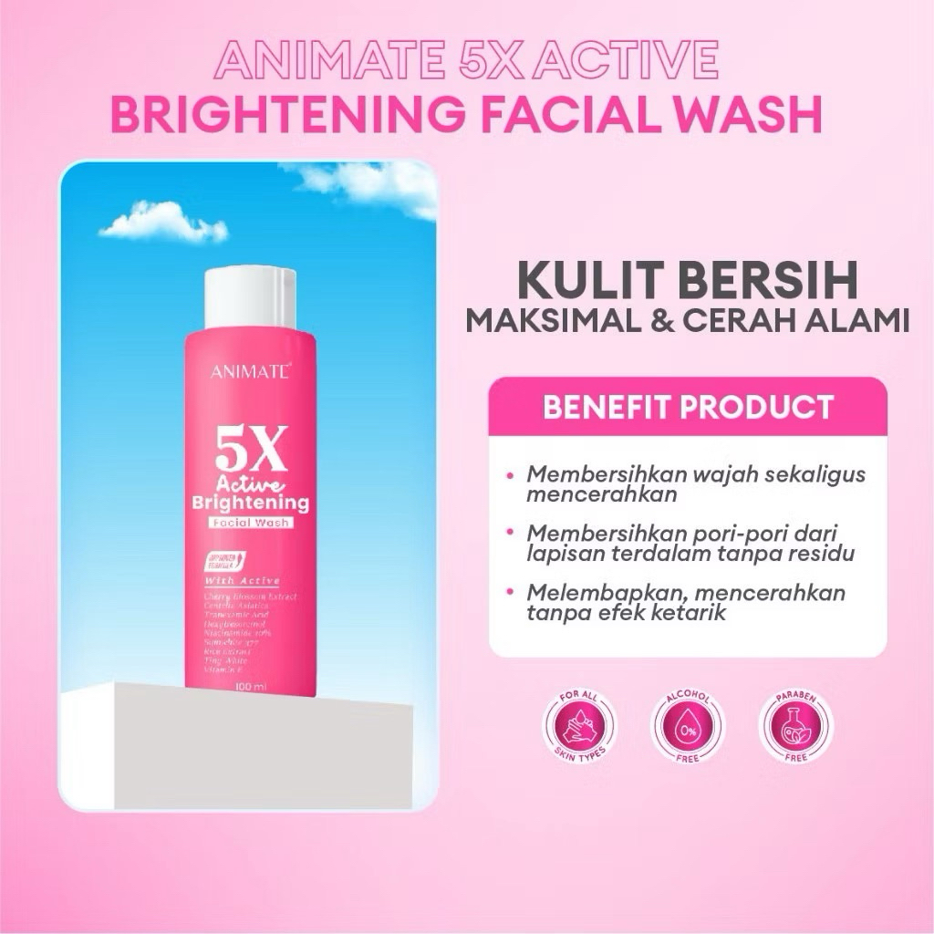 Jual (Facial Wash) Animate 5x Active Brightening Facial Wash 100 ml ANIMATE animate facial wash ...