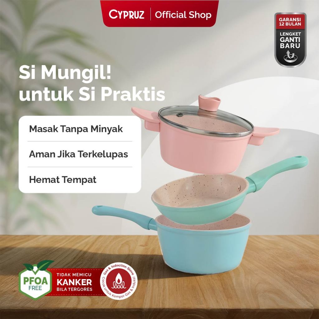 Jual Cypruz Cookware Set Mini Pastel Series Wajan Set Premium Anti ...