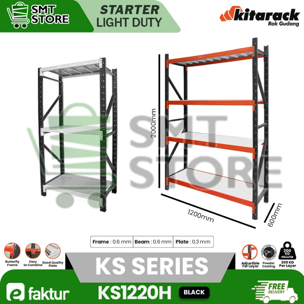 Jual KITARACK Rak Gudang Besi KS1220 Hitam Series Rack Gudang Besi 2M ...