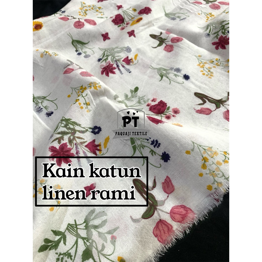 Jual bahan kain katun linen rami motif/kain katun linen import/kain ...
