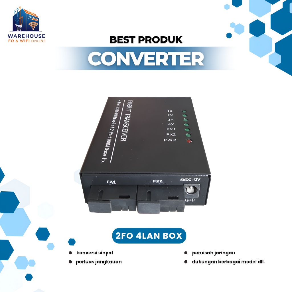 Jual MEDIA CONVERTER 2 FO 4 PORT LAN / SWITH FIBER 2 FO 4 LAN SC HTB WITH ADPTOR | Shopee Indonesia