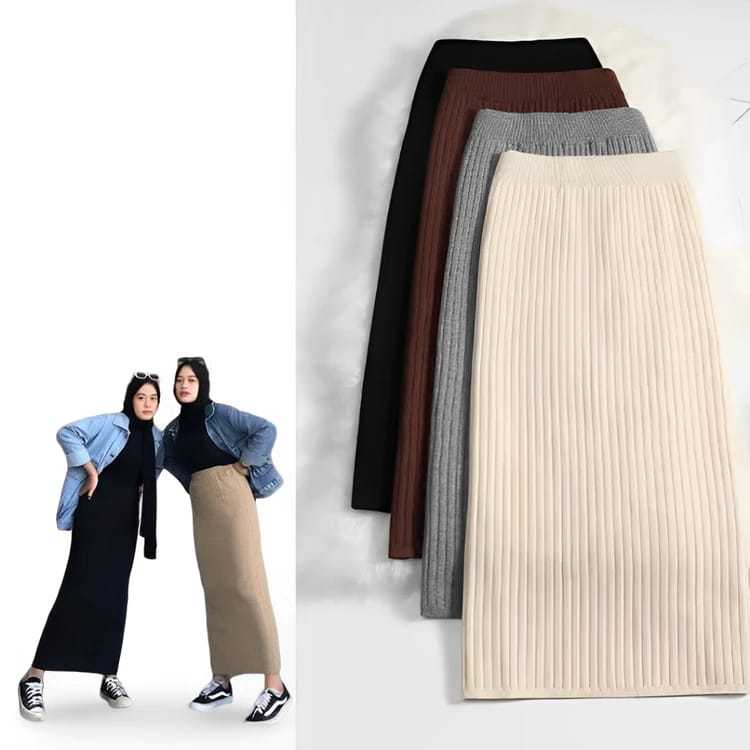 Jual Rok Span Rajut Wanita Kerja Big Size Korean Street Style Modis ...