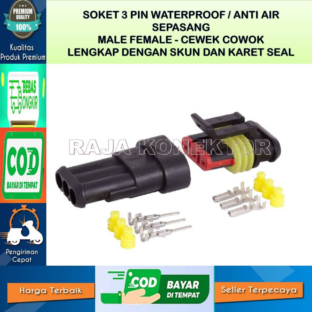 Jual SOKET 3 PIN DLC VESPA WATERPROOF ANTI AIR MODEL AMP TAHAN PANAS ...