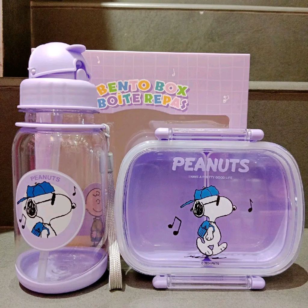 Jual Miniso Snoopy Colorful Life Collection Bento Box & Bottle Set (tempat makan dan botol minum ...