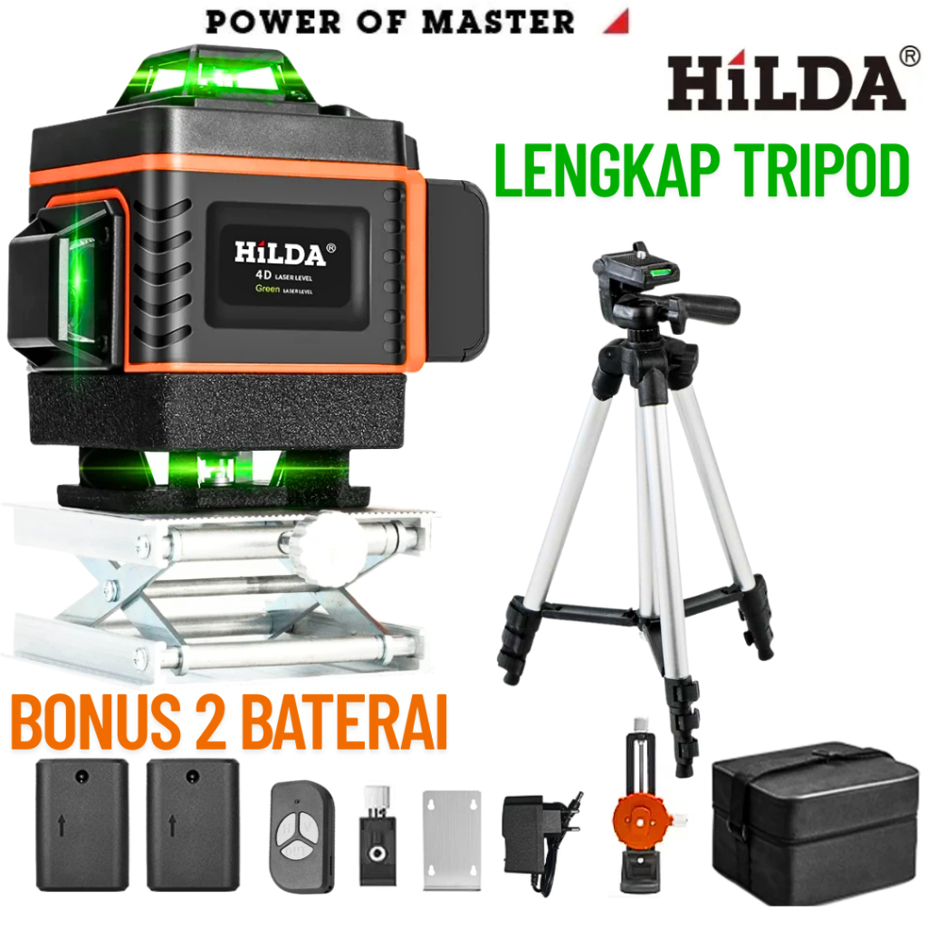 Jual MALL HILDA Laser Level 4D 16 Line komplit bonus 2 baterai + tripod ...