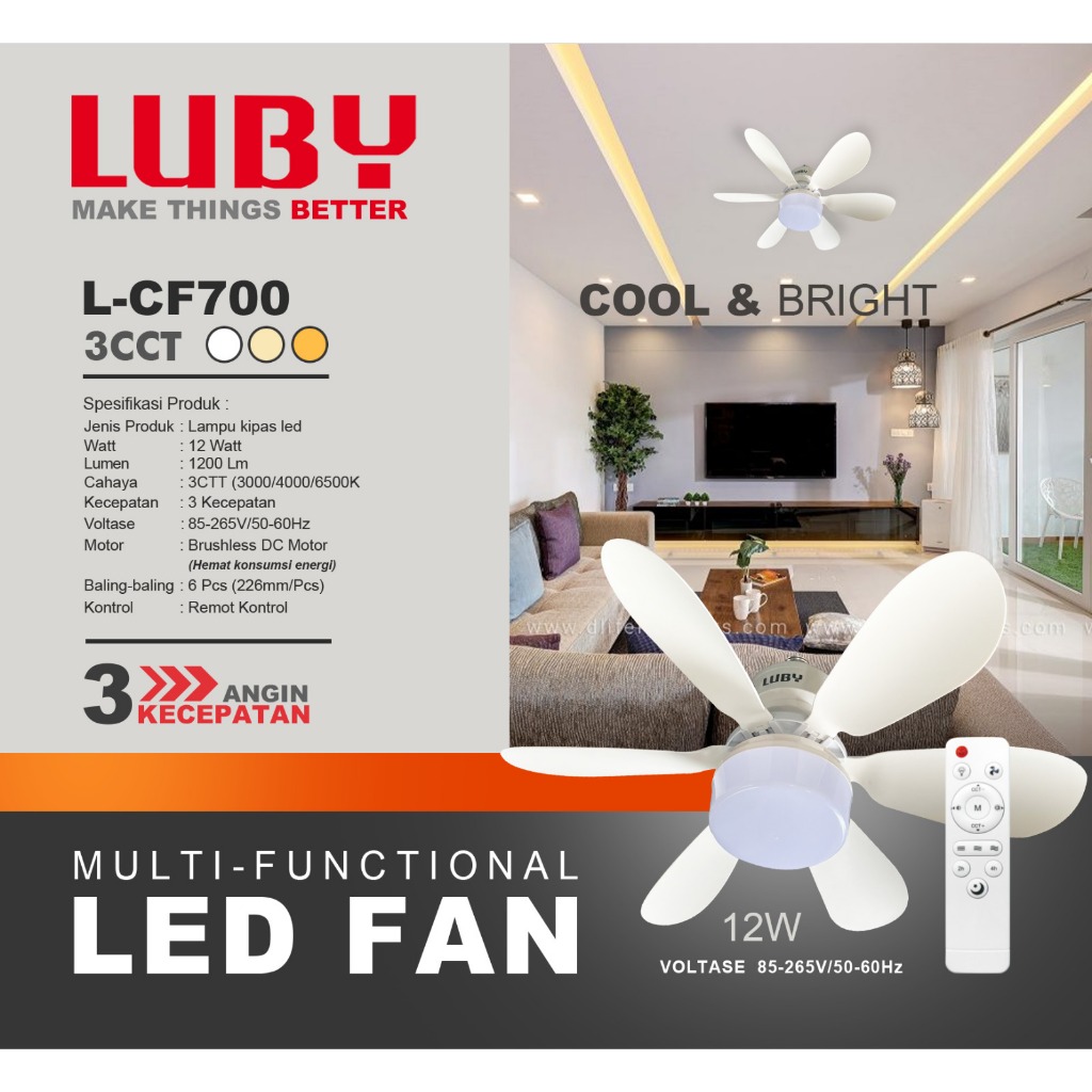 Jual LUBY Lampu Kipas Angin LED 2in1 15 Inch Multifungsi Dengan ...