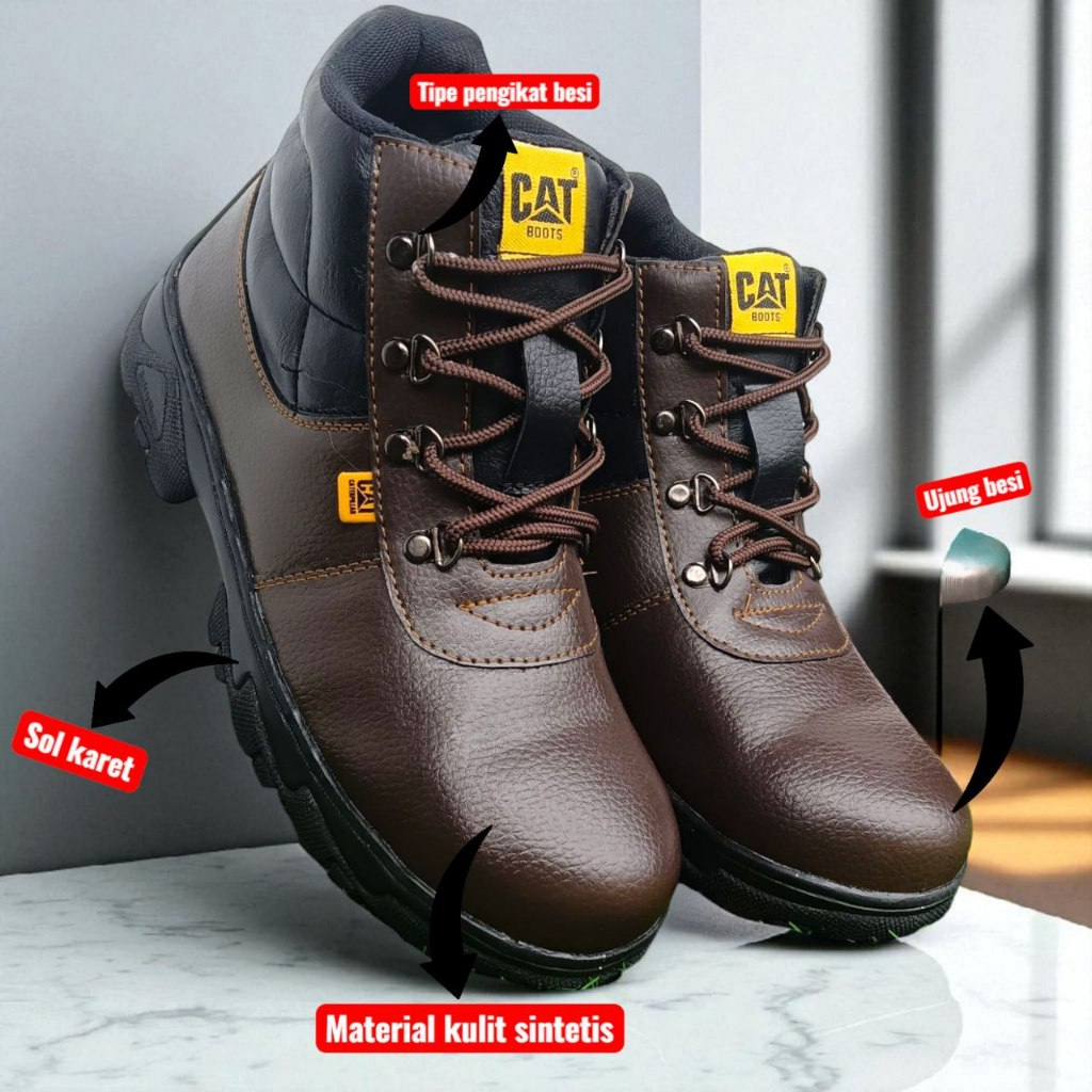 Jual sepatu safety pria bot cat coklat ujung besi sepatu proyek kerja ...