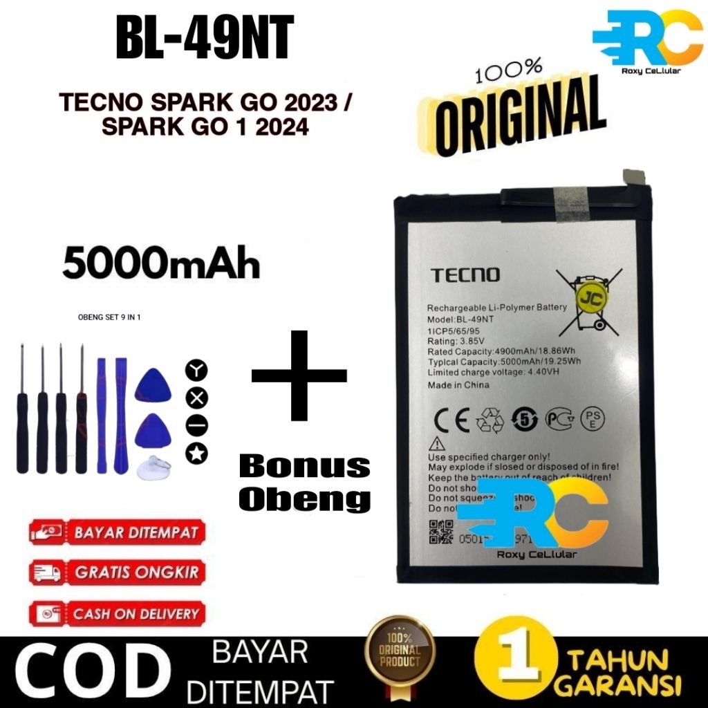 Jual Baterai Batre BL-49NT TECNO SPARK GO 2023 / SPARK GO 1 2024 ...