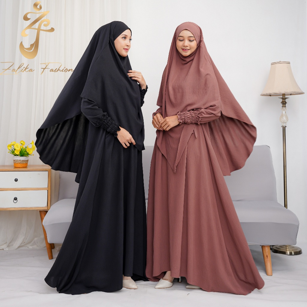 Jual Zalika - Gamis yasmin set crinkle gamis syari khimar cadar niqab crinkel air flow original ...