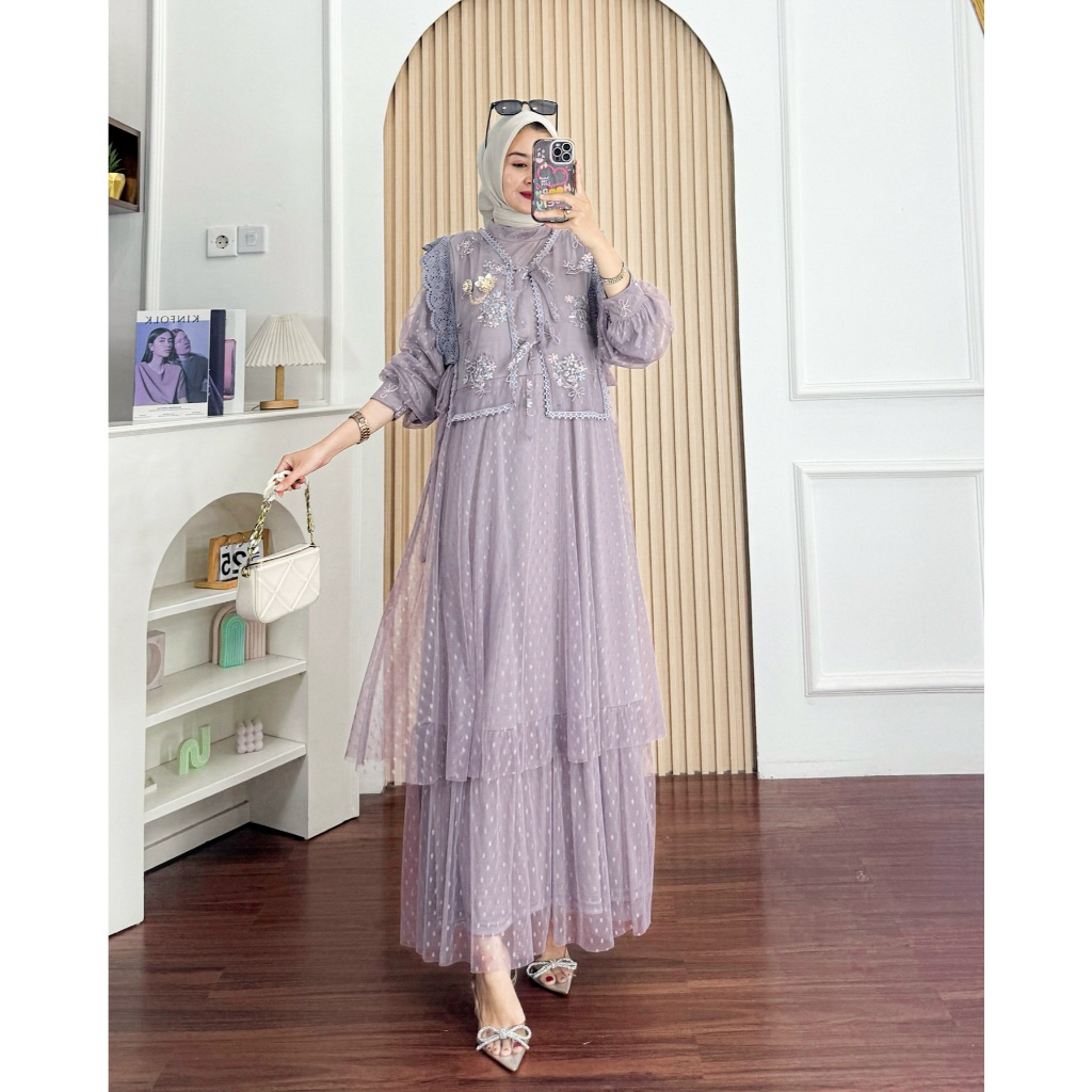 Jual Dress Maxi Kondangan Gamis Naura Dress Brukat Tile Full Furing ...