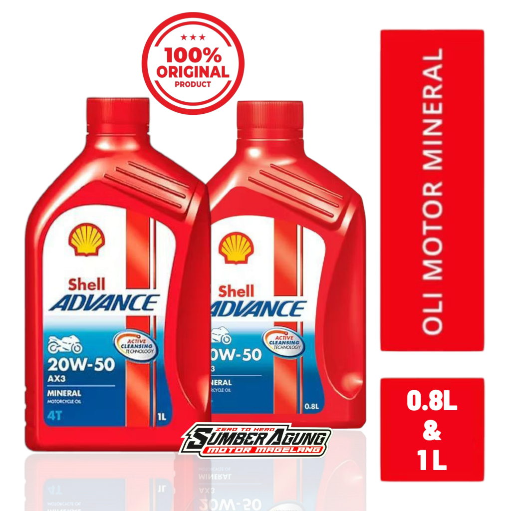 Jual Oli Mesin Shell Advance AX3 SAE 20W-50 Mineral 800 ML & 1 Liter 4T ...