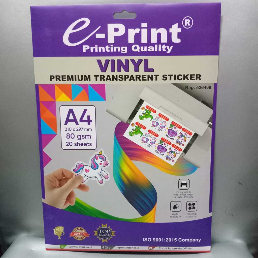 Jual Kertas Stiker Vinyl Transparan e-Print Premium Transparent Sticker ...