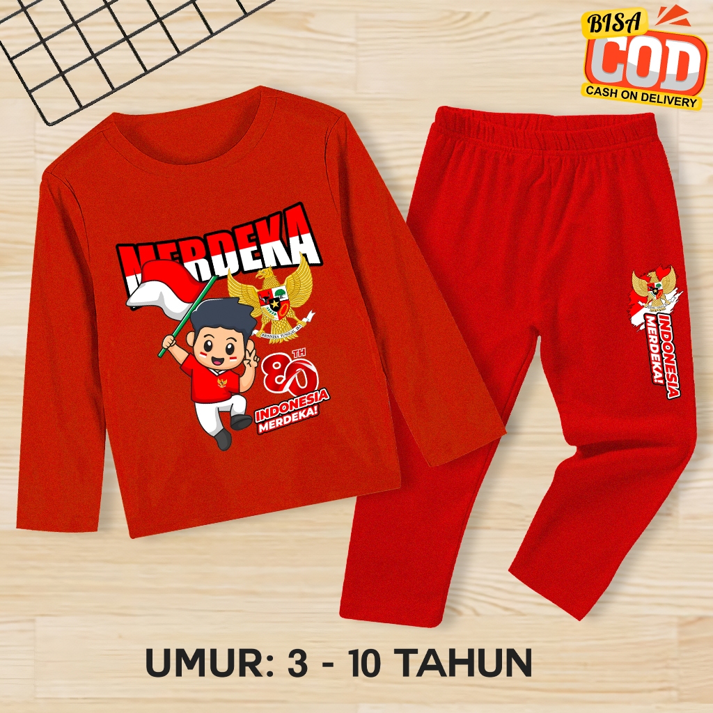 Jual Baju 17 Agustus Anak Umur 3-10 Tahun Lengan Panjang Setelan HUT RI 80 TH Kemerdekaan ...