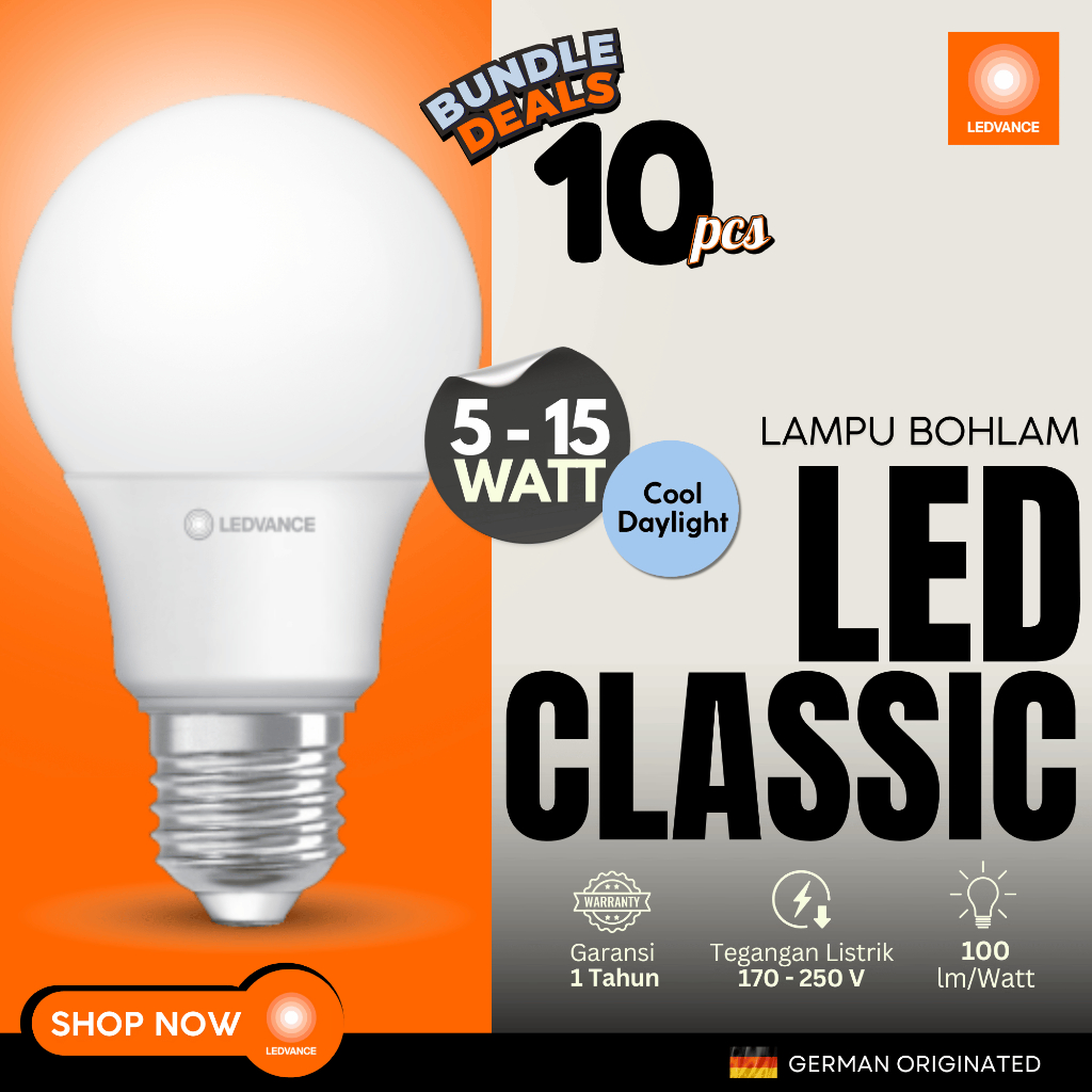 Jual LEDVANCE Lampu LED Classic 10 PCS Bohlam 5W 7W 9W 12W 15W 100lm/W Cool Daylight | Shopee ...