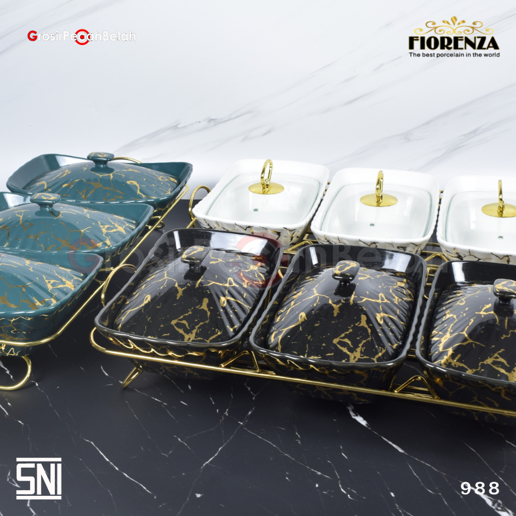 Jual Fiorenza - Wadah Saji Penghangat Casserole Prasmanan Basi Set Kitchenware | Motif Marble ...
