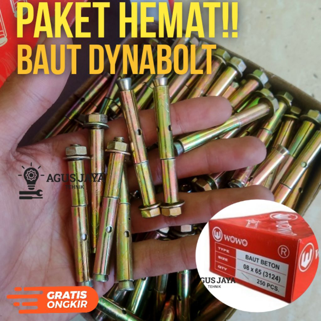 Jual BAUT DYNABOLT 8X65 ORIGINAL WOWO 1 BOX ISI 250PCS /BAUT BETON ...