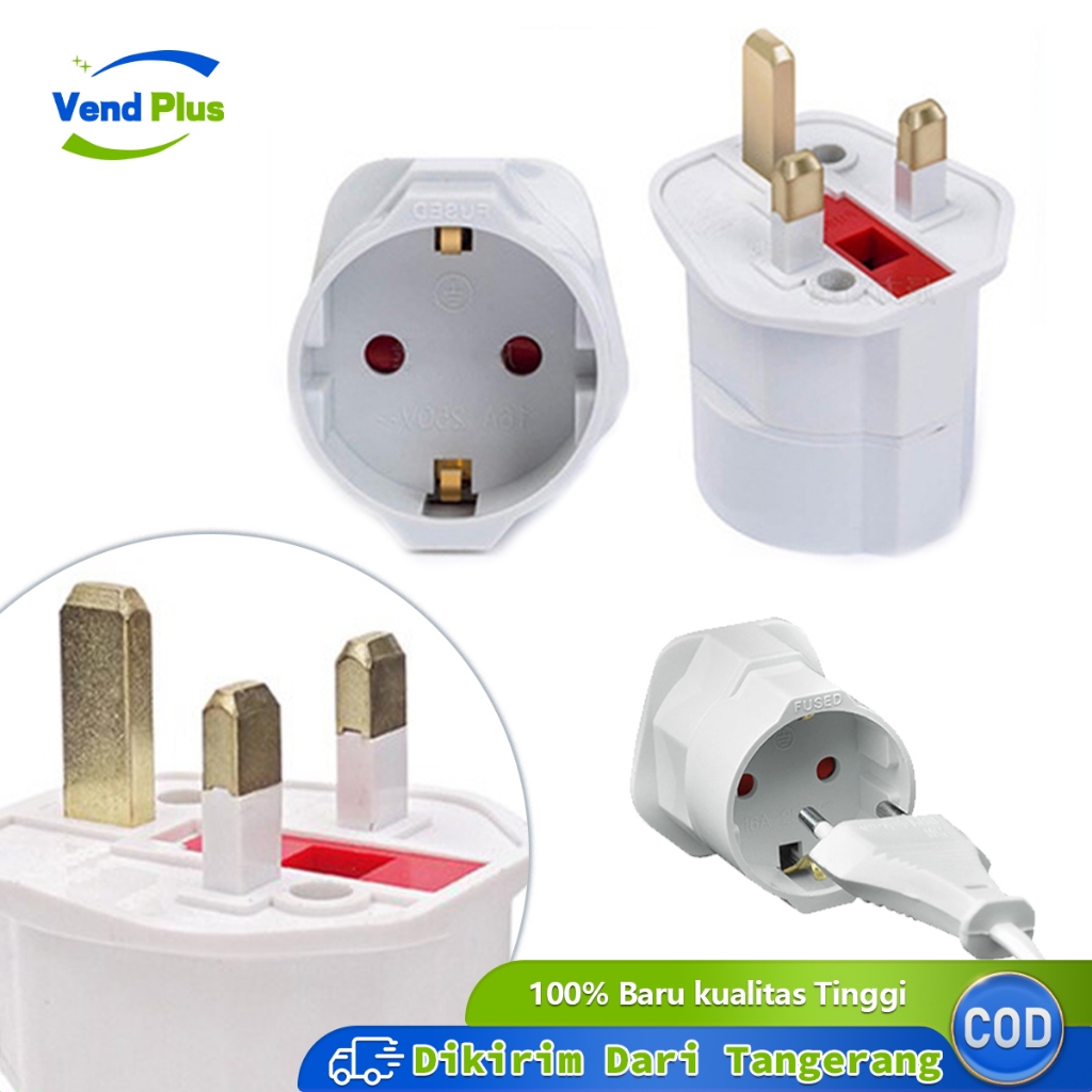 Jual Konverter Over Steker Kaki 2 Ke 3 Kaki Converter EU To UK Adaptor Colokan Adapter Fuse 13A ...