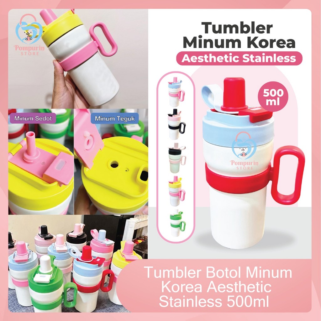 Jual Tumbler Botol Minum Korea Aesthetic Stainless 500ml (9107) - Botol ...