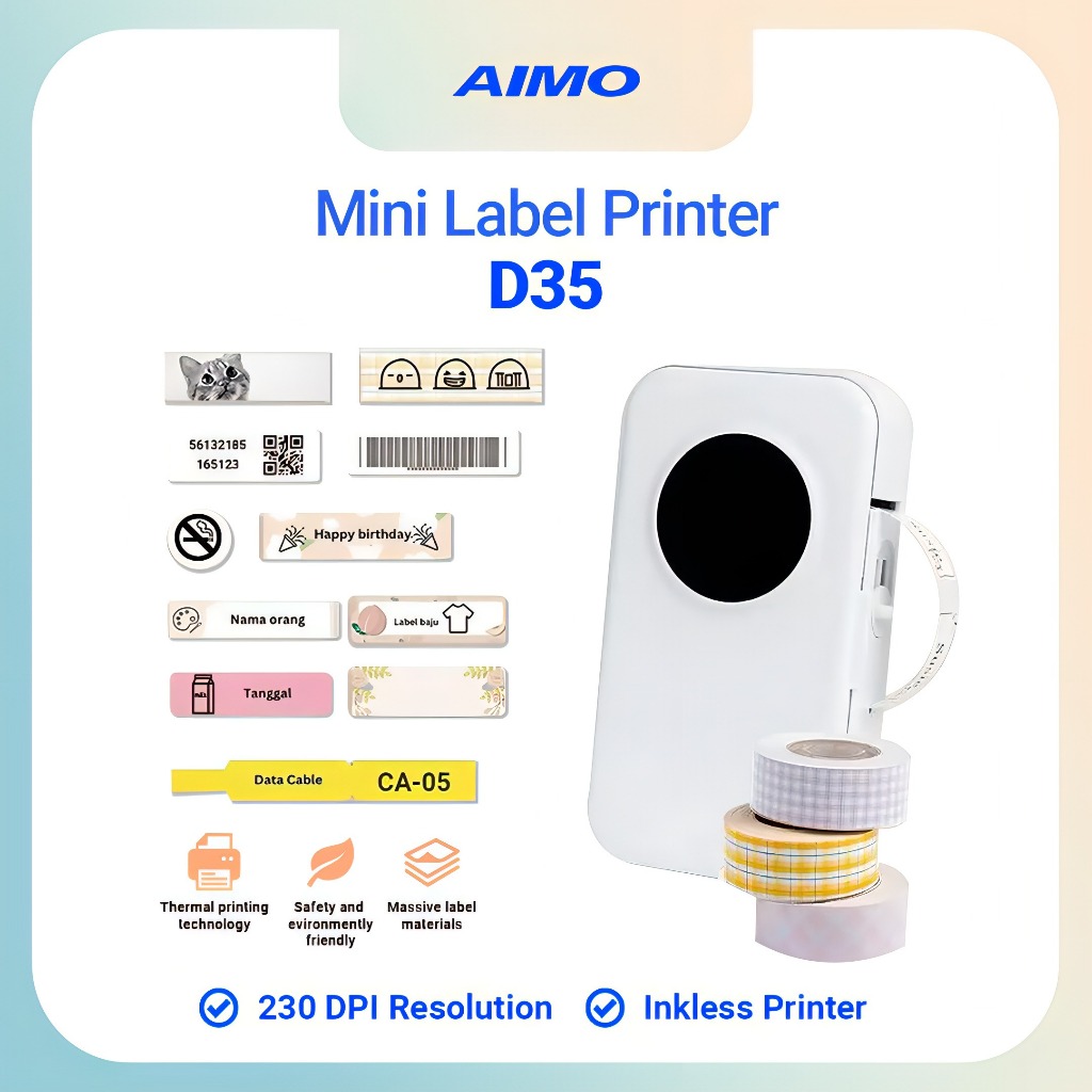 Jual AIMO D35 Smart Label Pocket Thermal Printer Wireless Bluetooth ...