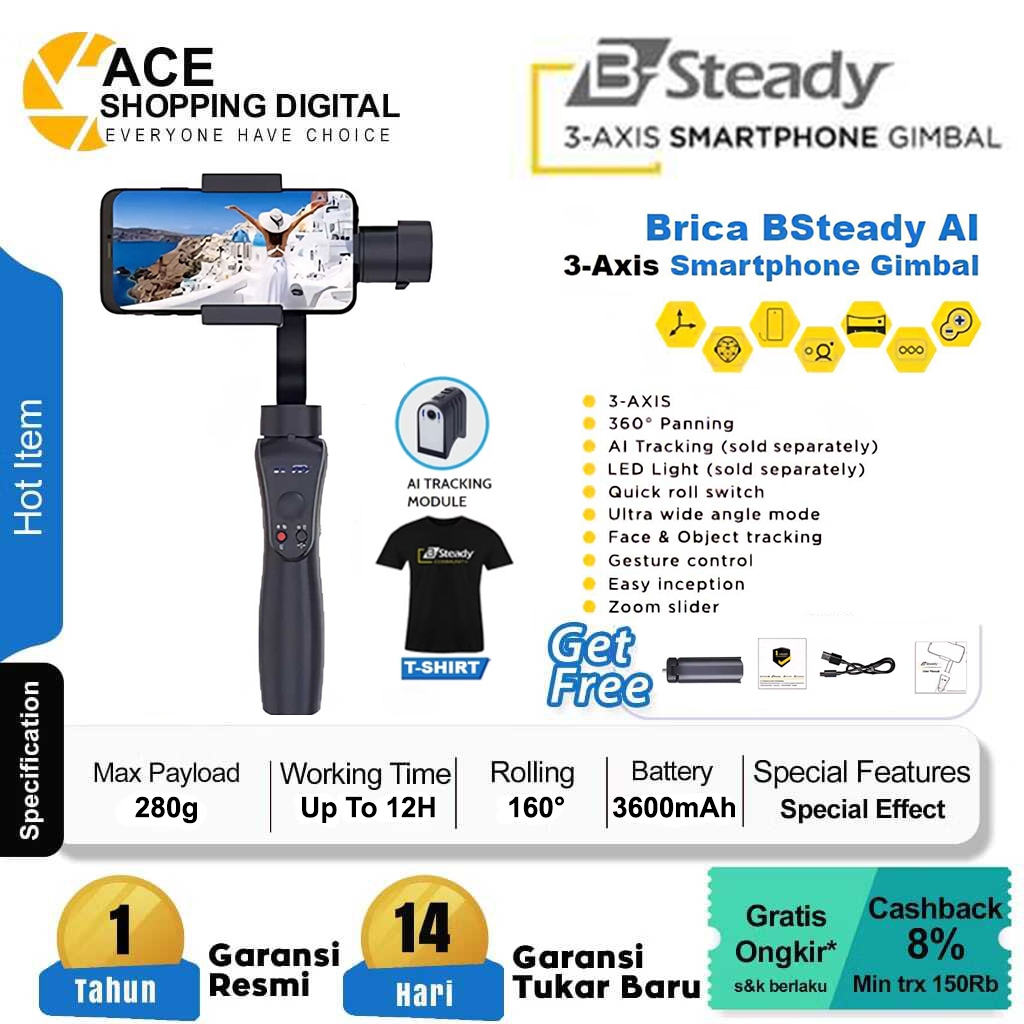 Jual Brica B-Steady AI 3-Axis Smartphone Gimbal GARANSI RESMI | Shopee Indonesia