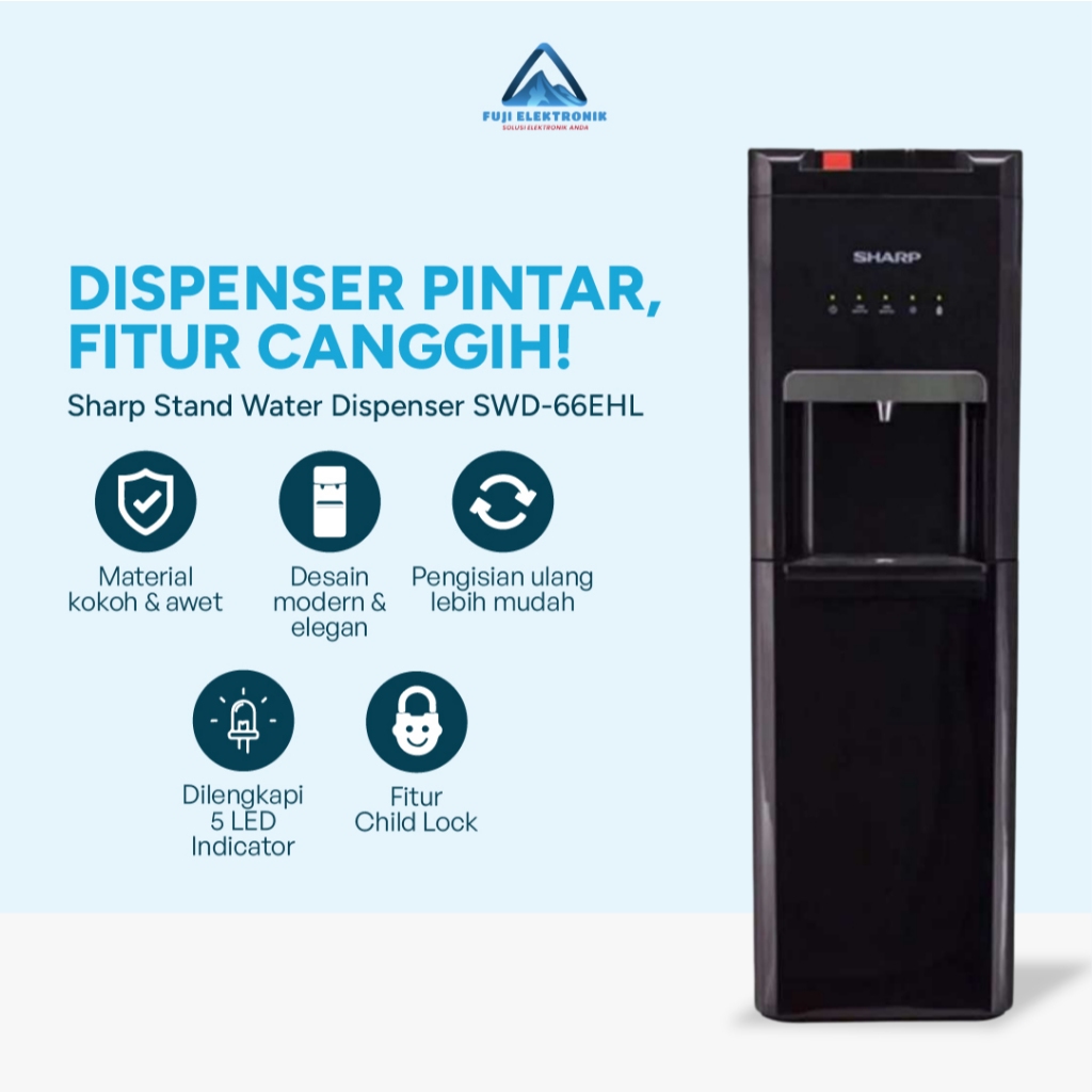 Jual Sharp SWD-66EHL-BP/BS Dispenser Galon Bawah Modern LED Safety Lock Warna Black Purple ...
