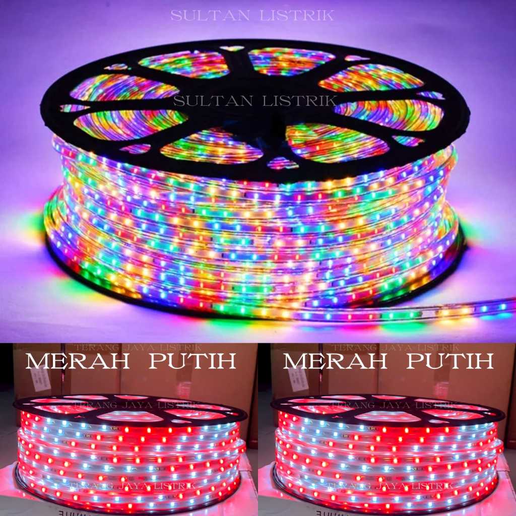 Jual LAMPU LED STRIP SELANG MERAH PUTIH 3528 2835 220V + ADAPTOR ...