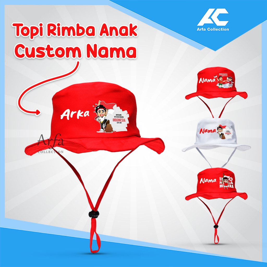 Jual Topi Rimba Anak Merah Putih Custom Nama Sablon Edisi HUT RI KE 80 ...