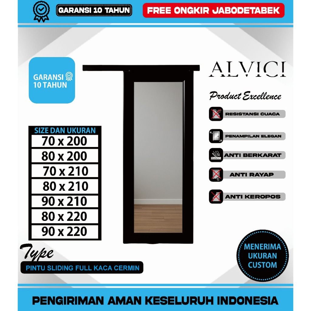 Jual Pintu Sliding UPVC Geser Full Kaca Cermin Hitam Ukuran 70 x 200 ...