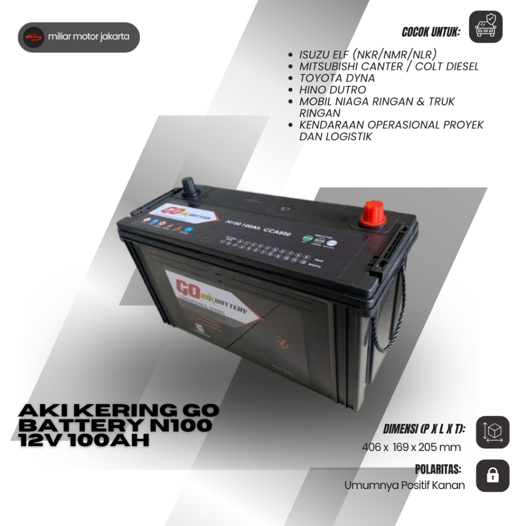 Jual Aki Kering GO Battery N100 12v 100Ah Taft Genset Kapal DumpTruck Excavator | Shopee Indonesia