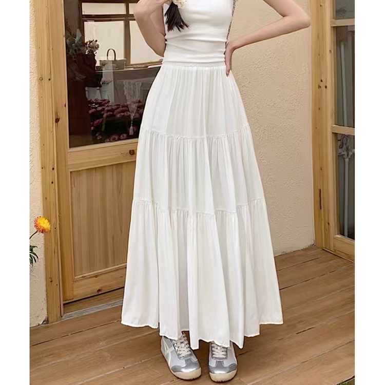 Jual YIKOO - Rok A-line longgar Wanita Rok Panjang Putih Sederhana ...