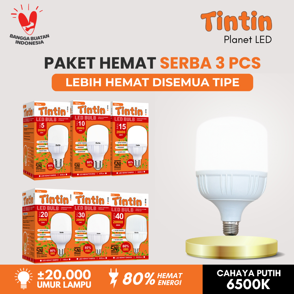 Jual [Bundling Beli 3 Lebih Murah] Lampu LED JUMBO Tabung TBulb Type 40/30/20/15/10/5 Kapsul ...