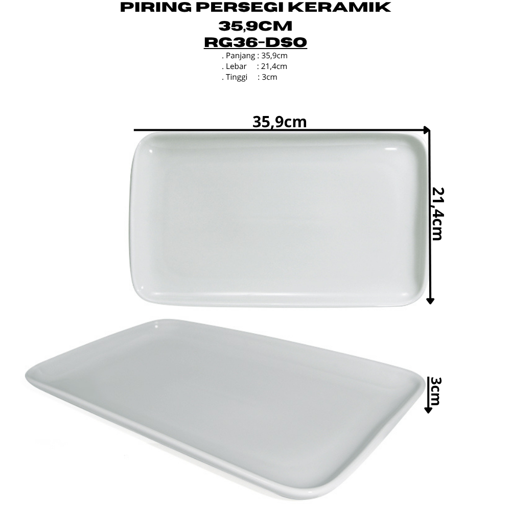Jual Piring Saji Persegi Keramik 35,9CM (1PCS) Polos By Indo Keramik ...