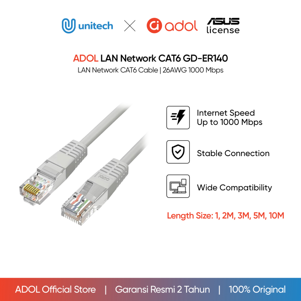 Jual Cable LAN Network CAT 6 Gigabit | 26AWG 1000 Mbps | ADOL Asus ...
