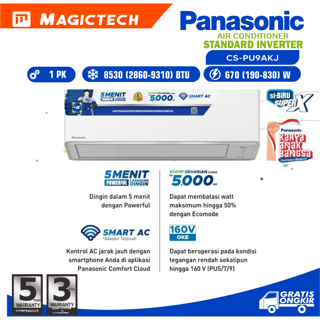 Jual PANASONIC AC 1 PK CS/CU-LN9AKJ SI-BIRU LOW VOLTAGE - R32 | Shopee ...