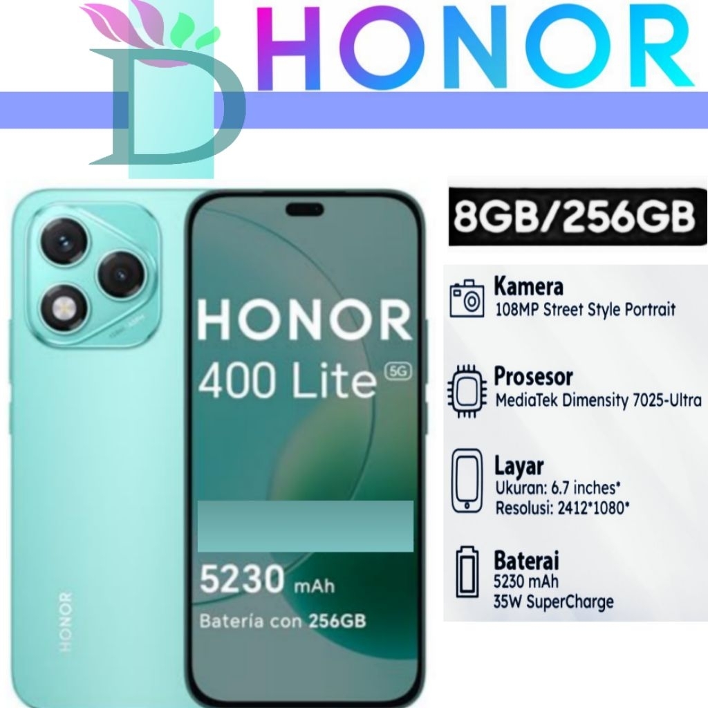 Jual HONOR 400 Lite 5G 8/256 GB | Mediatek Dimensity 7025 Ultra (6nm) | 108 MP Street Style ...